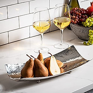 Colleta Home Rectangular Stainless Steel Serving Tray- Silver Serving Tray and Platters- Decorative Centerpiece- Hammered Tray