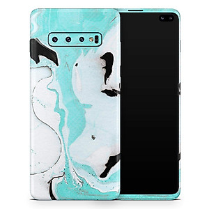 DesignSkinz Black and Teal Textured Marble Protective Vinyl Decal Wrap Skin Cover Compatible with The Samsung Galaxy S20 (Screen Trim & Back Glass Skin)