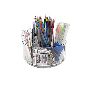 LINFIDITE 360 Rotating Makeup Organizer Spinning Cosmetic Display Cases with 5 Compartment Acrylic Clear Round Turntable Storage Tray Bathroom Counter Organizer Makeup Brush Lip Gloss Organizer Case