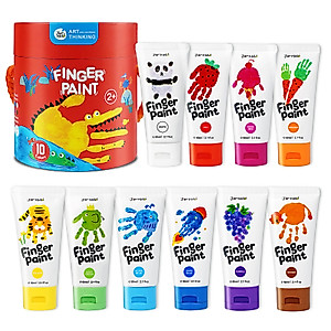 Jar Melo Washable Finger Paints for Toddlers, 10 Colors Large Capacity (2.1fl oz), Non Toxic Baby Paint for Hand and Feet, Safe Art Supplies, Preschool Learning Gifts for Kids Age 2+