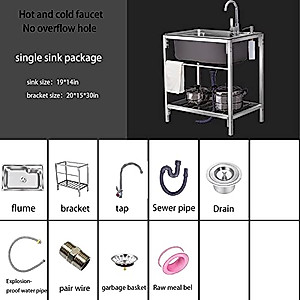Freestanding Kitchen Sink, Stainless Steel Laundry Sink, Portable Sink with Hot and Cold Water Tap Storage Rack and Drainer Basket for Laundry Room, Kitchen, Garden, Bathroom, Workshop ( Size : 55*40*