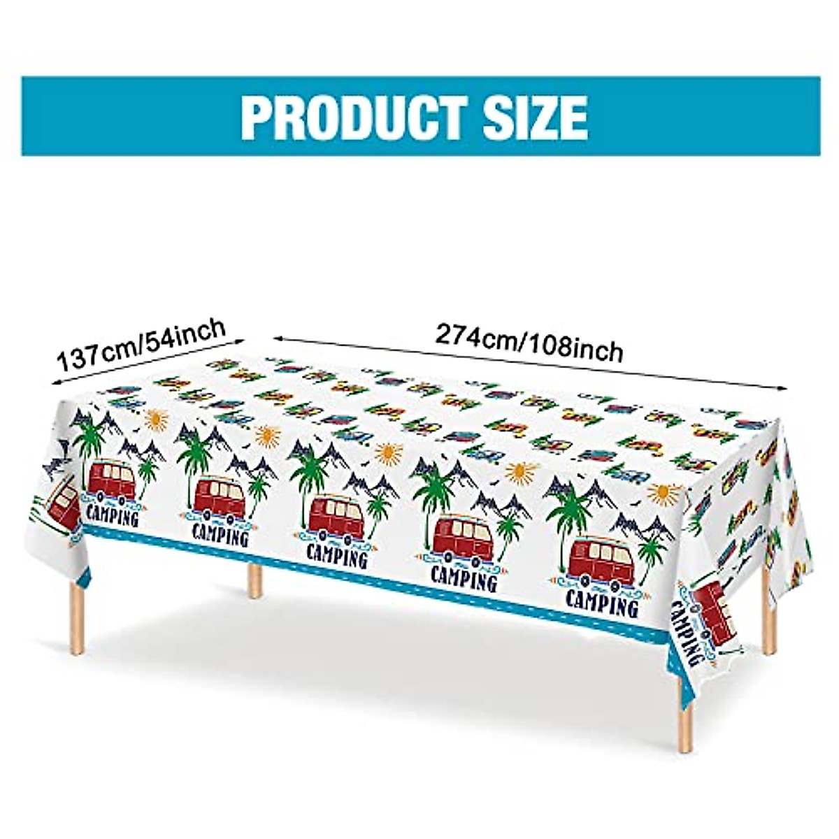 3 Pack Camping Tablecloth Camping Picnic Table Covers Rectangular Camping Backdrop Table Cloth Camping Trails Tablecloth Camping Vintage Style Plastic Tablecloth for Party Table Decor, 108 x 54 Inch