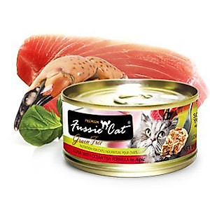 Fussie Cat Premium Grain Free Canned Cat Food 3 Flavor Variety Bundle: (4) Tuna with Chicken, (4) Tuna with Salmon and (4) Tuna with Ocean Fish, 2.82 Oz Each (12 Cans Total)