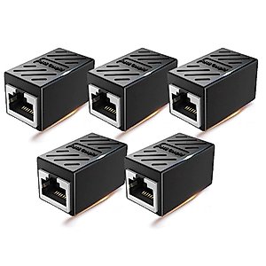 RJ45 Coupler 5 Pack Shielded Inline Gigabit Ethernet LAN Internet Network Patch Couplers Connectors for Cat7/Cat6a/Cat5e Ethernet Cable Extender Adapter Female to Female – Black