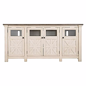 Signature Design by Ashley Bolanburg Two Tone Farmhouse TV Stand, Fits TVs up to 72", 3 Cabinets and Adjustable Storage Shelves, Whitewash