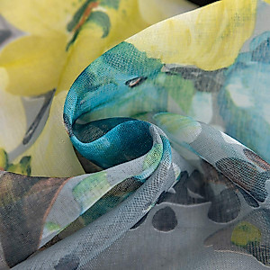 Kotile Yellow Floral Curtains - Print Flowers Blossom 96 Inch Rod Pocket Sheer Window Curtains for Living Room, 52 x 96 Inches, 2 Panels