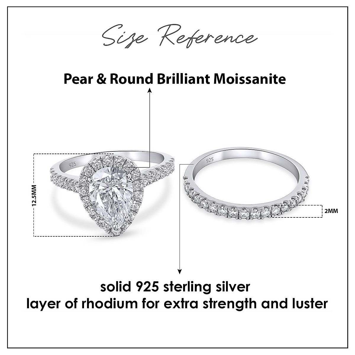 Wishrocks 2CT 925 Sterling Silver White Gold Plated Wedding Band Teardrop Bridal Ring Set Halo Moissanite Diamond Solitaire Promise Engagement Ring for Women (, Clarity-VVS1)