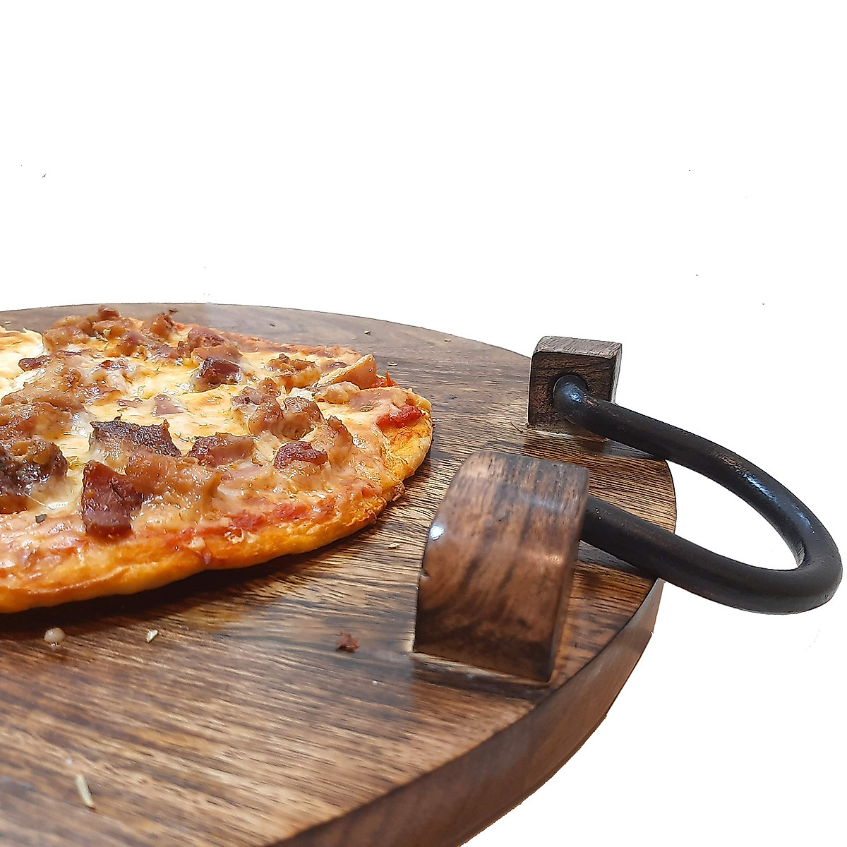 Wood party serving platter round cheese board tray wine crackers meat 14 inch circle