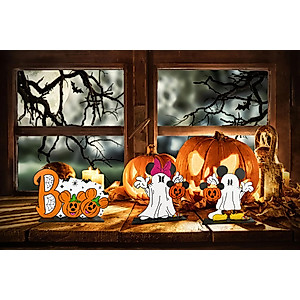 3PCS Halloween Mouse Wooden Table Centerpieces Halloween Mouse Decorations Boo Sign Table Centerpiece for Halloween Happy Halloween Mouse Pumpkin Table Topper for Halloween Party Supplies