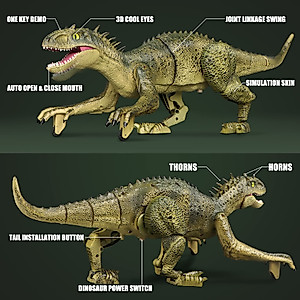 Hot Bee Remote Dinosaur Toy -18.6in Action Dinosaur Rex Toys w/Simulated Flame Spray, Chomping Mouth, Light and Roaring Sounds, Electric Robot Walking Dinosaur