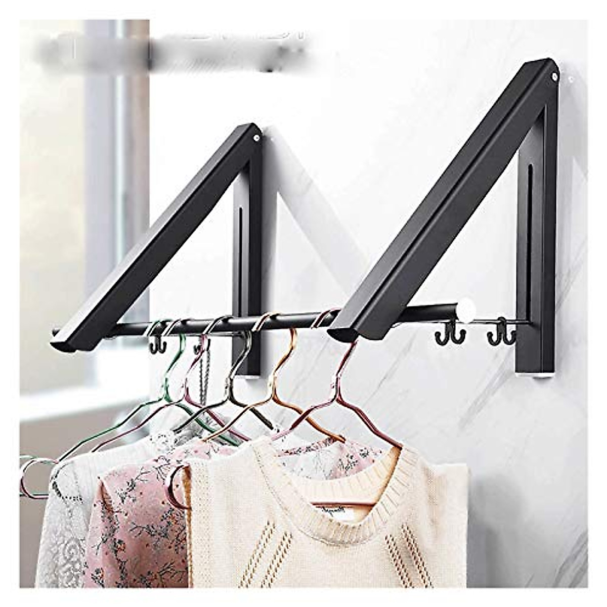 Clothes Airer Folding Drying Rack Portable Folding Clothes Hanger Hotel Wall-Mounted Bathroom Drying Rack Household Retractable Invisible Clothes Rail Drying Rack (Color : Black Single)