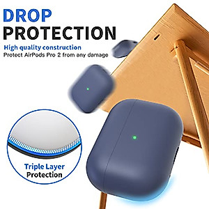 DamonLight Upgrade AirPods Pro 2 Case, Triple Layer Protective Liquid Silicone Case [2 Caps] for AirPods Pro 2nd Generation, 2022 Release Shockproof Friendly Silicone Hard Case (Blue)