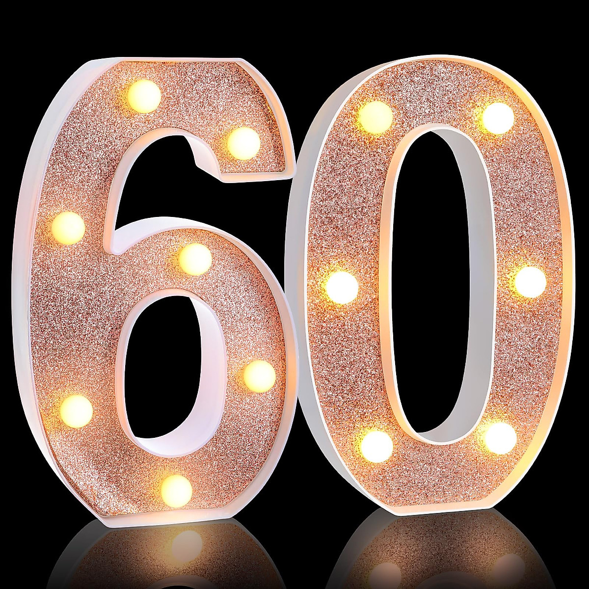 Treela 8.7'' Decorative LED Light up Numbers, Light up Number Sign for Night Party Decorations Happy Birthday LED Sign Backdrop Anniversary Party Bar Wall Decor(Rose Gold, 60th)