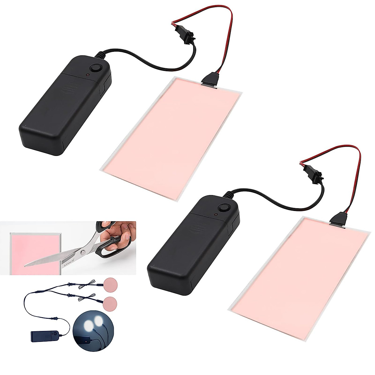 YnGia Glowing LED Eyes Cuttable 2PCS 12 * 5cm EL Panel Electroluminescent Light Sheet Decorations Light Lamp Sheet Neon Sheet with Battery Inverter (White)