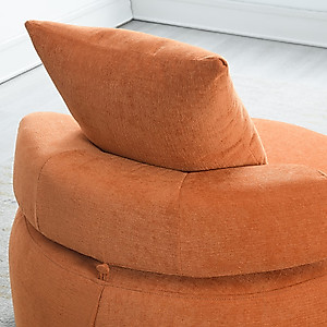 Lepfun 32" Solid Wood Pillow, Easy to Move Modern Chenille Reading Chair, High-Stretch Round Sofa for Bedroom, Living Room, Lounge, Hotel, Orange