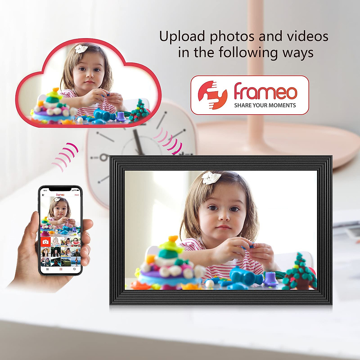 32GB FRAMEO 10.1 Inch Smart WiFi Digital Photo Frame 1280x800 IPS LCD Touch Screen, Auto-Rotate Portrait and Landscape, Share Moments Instantly via Frameo App from Anywhere