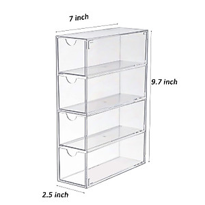 Kenpal Sunglasses Organizer for Multiple Pairs, Acrylic Stackable Glasses Holder with 4 Drawers, Transparent Eyeglass Case (1)