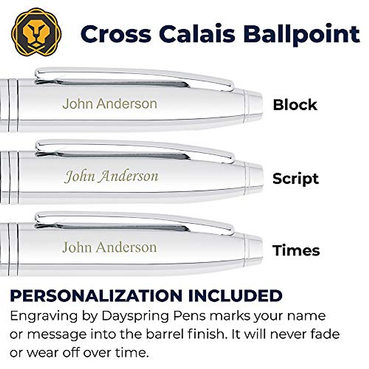 Dayspring Pens Cross Pen | Personalized Graduation Gift Pen - Cross Calais Ballpoint Pen with Grad Emblem on Clip. Engraved/Personalized with name or message in 1 day
