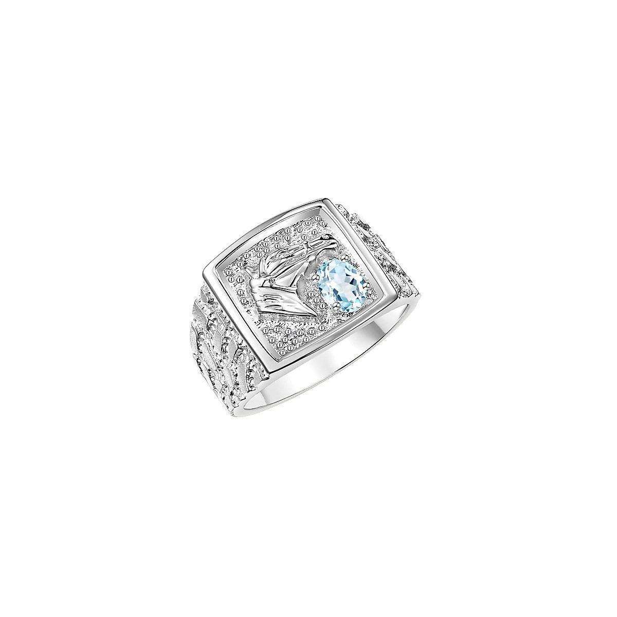 Rylos Simply Elegant Beautiful Aquamarine & Diamond Ring - March Birthstone* Size 11