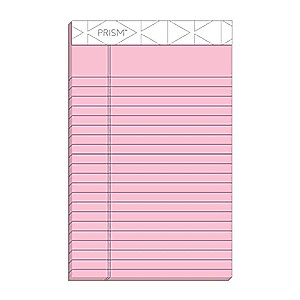 TOPS Prism Writing Pads, 5" x 8", Jr. Legal Rule, Narrow 1/4" Spacing, Pink, Perforated, 50 Sheets, 12 Pack (63050)