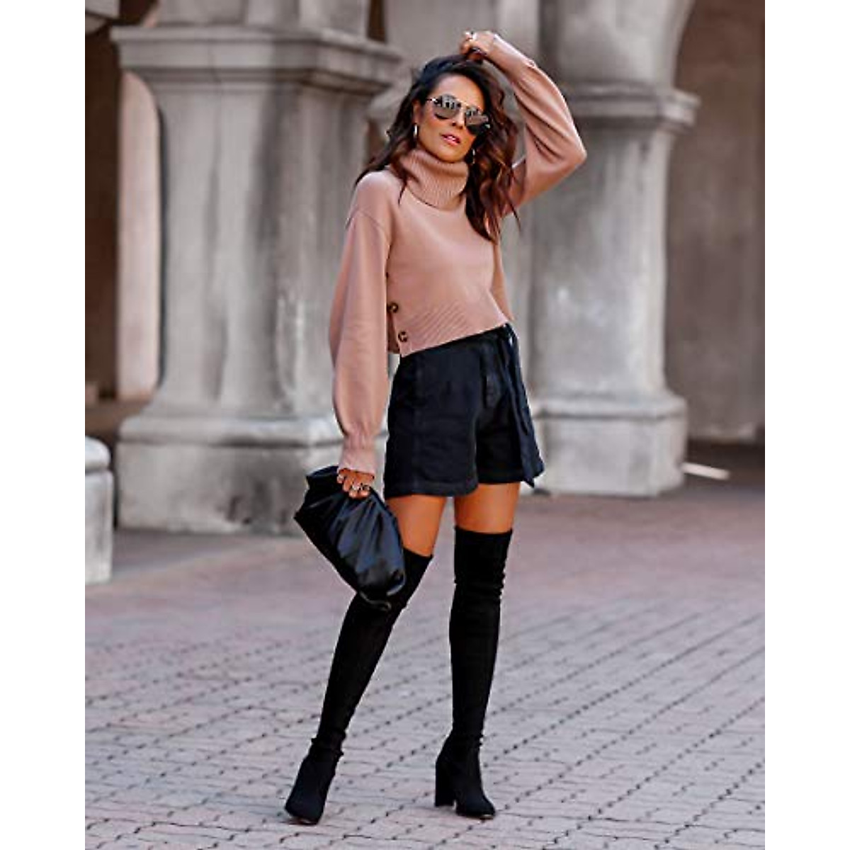 The Drop Women's @lucyswhims Long Sleeve Cropped Turtleneck Sweater, Praline, L