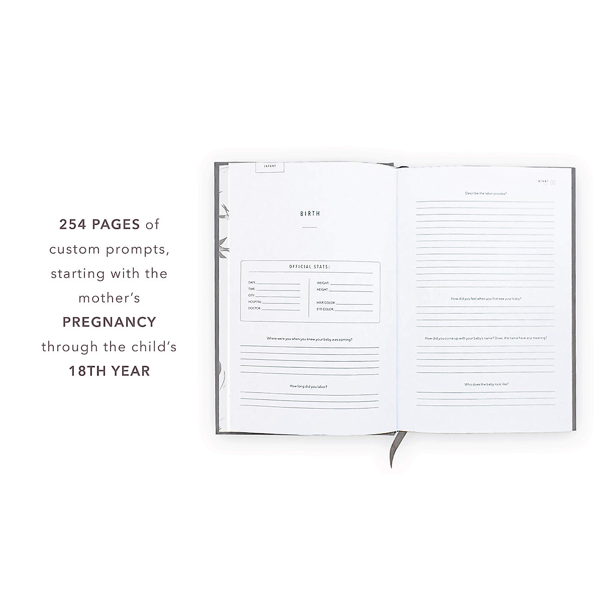 Promptly Journals, A Complete Childhood History: From Pregnancy to 18 Years Old (Powdered Lilac, Purple, Leatherette) | Baby Book and Pregnancy Journal | Baby Memory Book