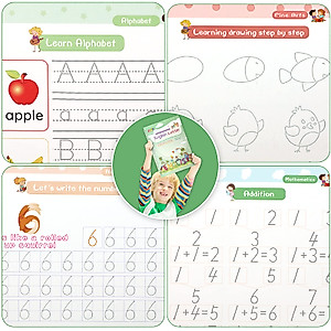 Magical Handwriting Workbooks Practice Copybook, Magic Calligraphy That Can Be Reused Handwriting Copybook Tracing Book (A4+Enlarged 4books+Pens)