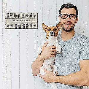 ARTINME Dog Lover Sign Wall Decor ,Take A Moment To Paws sign Pet Paw Print Artwork Footprints Canvas Wall Art ,Framed Animal prints Puppy Gifts for Front Door home decoration (Black)