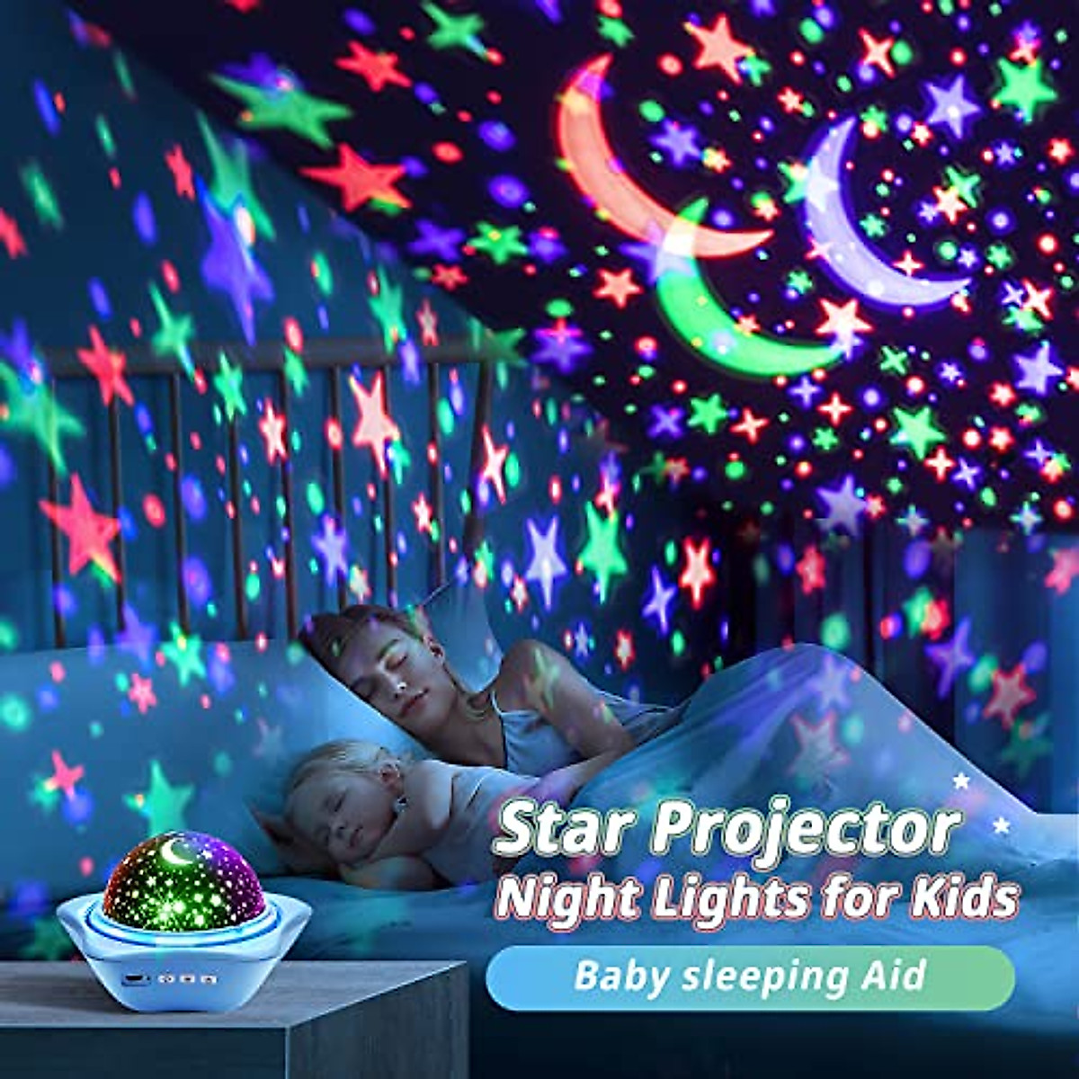 One Fire Night Light for Kids, 48 Lighting Modes Star Lights for Bedroom, 360° Rotating+3 Films Baby Night Light Projector, USB Rechargeable Kids Night Lights for Bedroom, Star Lights for Room Decor