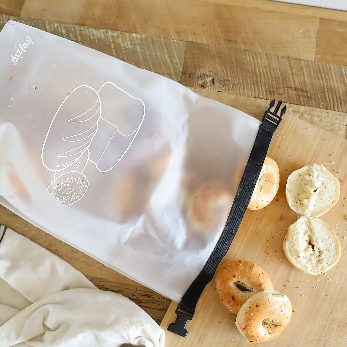 (re) zip Bread, Bagel, & Pantry Storage Bag | BPA-Free, Food Grade, Reusable, Machine Washable, Roll Top | Ideal for Keeping Bread & Baked Goods Fresh