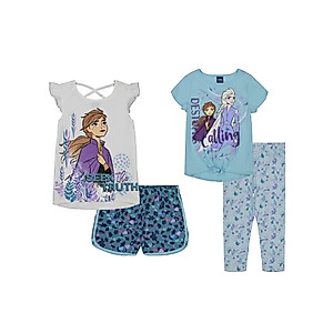 Disney Frozen Elsa Princess Anna Infant Baby Girls Graphic T-Shirts Capri Leggings and Shorts 4 Piece Outfit 18 Months