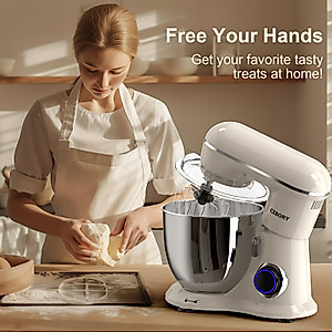 CEBORY 3-IN-1 Electric Stand Mixer, 6QT Bowl 10-Speed Kitchen Mixer, Household Food Mixers include Dough Hook, Beater and Whisk, Bread Cake Mixer for Baking and Most Home Cooks, Almond Cream