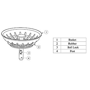 KANARY Kitchen Sink Basket Strainer Replacement for Standard Drains (3-1/2 Inch) Stainless Steel Body with Rubber Stopper (Single, Stianless Steel)