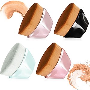 BEAHOT 4 Pack Foundation Makeup Brush - Flat Top Travel Kabuki Brush Momma Brush for Blending Liquid, Cream or Flawless Powder Cosmetics with Protective Case, Easy to Carry Make up Brush