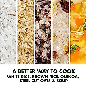 GreenPan Stainless Steel Healthy Ceramic Nonstick 8-Cup Rice Oats Grains & Soup Cooker, Induction Heating for Consistent Results, Dishwasher Safe Pot, Includes Spatula Ladle & Measuring Cup