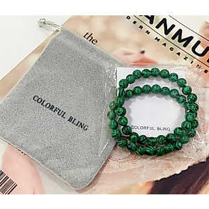 COLORFUL BLING Natural Malachite Bracelet Set, Handmade Gemstone Beaded Stretch Bracelets for Women Men Yoga Bracelet Natural Stone Crystal Beads Bracelets