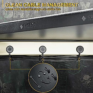 EUREKA ERGONOMIC & Call of Duty UAV Gaming Desk, RGB LED 45 Inch Z Shaped Home Office PC Computer Gamer Table with Fiber Light Dual Headphone Holder Cable Ties for Gamer Gifts, Black & Brass