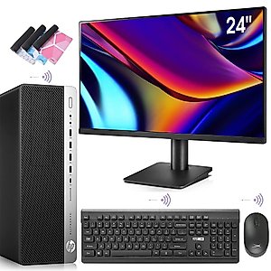 HP Desktop Computer EliteDesk 800 G3 SFF PC,i5 Small Form Factor Business Desk Top,24'FHD Monitor,16GB Ram 256GB NVMe M.2 SSD + 500GB HDD,WiFi,BT,HDMI,DP,DVD,Wireless K&M + TJJ Mouse PAD(Renewed)