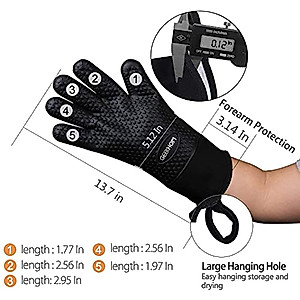 GEEKHOM BBQ Gloves, Grilling Gloves Heat Resistant Oven Gloves, Kitchen Silicone Oven Mitts, Long Waterproof Non-Slip Pot Holder for Barbecue, Cooking, Baking (Black)