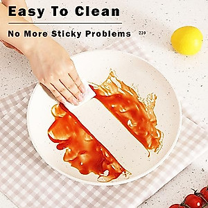 Vkoocy Non Stick Pot and Pan Set with Removable Handle, Ceramic Cookware Set Detachable Handle, Induction Kitchen Camping Stackable Pots Pans, Dishwasher/Oven Safe, Cream