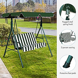 Tangkula 2-Person Patio Swing, Outdoor Yard Swing with Canopy & Cushion, Weather Resistant Steel Lounge Swing Chair for Porch, Backyard, Garden, Balcony (Green)