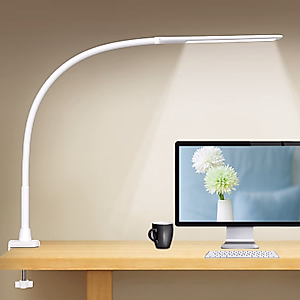 YOUKOYI LED Desk Lamp with Clamp,Flexible Gooseneck Architect Table Lamp - 5 Brightness Levels & 4 Color Modes, Touch Control, Eye-Care 10W Desk Light for Home/Office/Reading/Work(White)