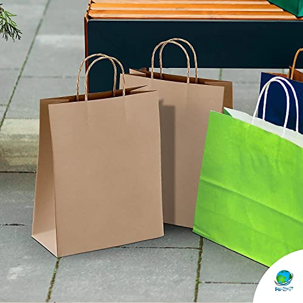 Amiff Kraft Paper Bags with Handles 13 x 7 x 17 Inch, Pack of 10 Brown Bags with Handles, Recyclable Sturdy 150 GSM Kraft Bags, Stylish and Classy Brown Paper Bags with Handles Bulk