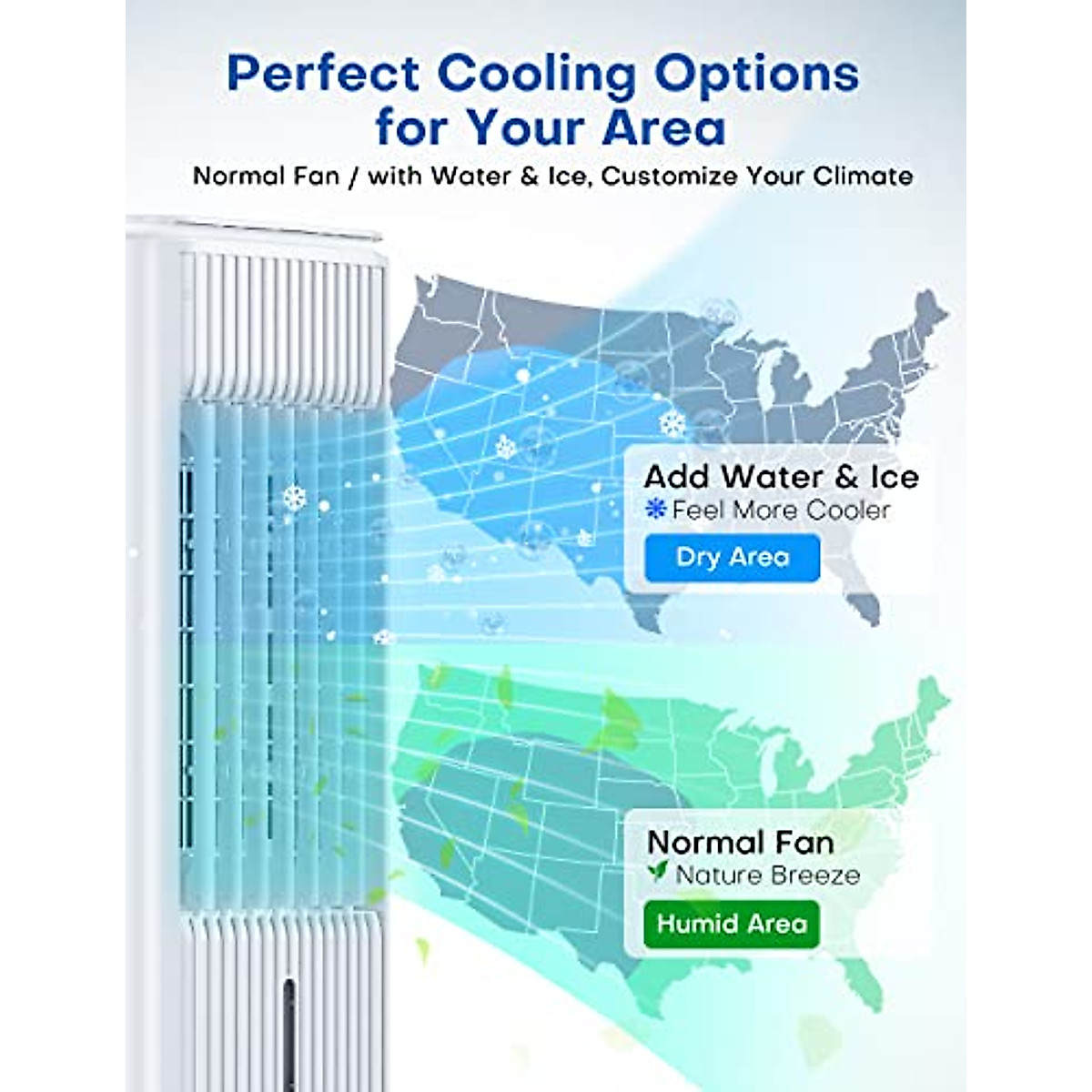 Evaporative Air Cooler, TEMEIKE 3-IN-1 Portable Air Conditioners w/Remote, Cooling Tower Fan w/Humidify, 70° Oscillation & 7H Timer Swamp Cooler, Windowless Evaporative Cooler for Room Bedroom Office