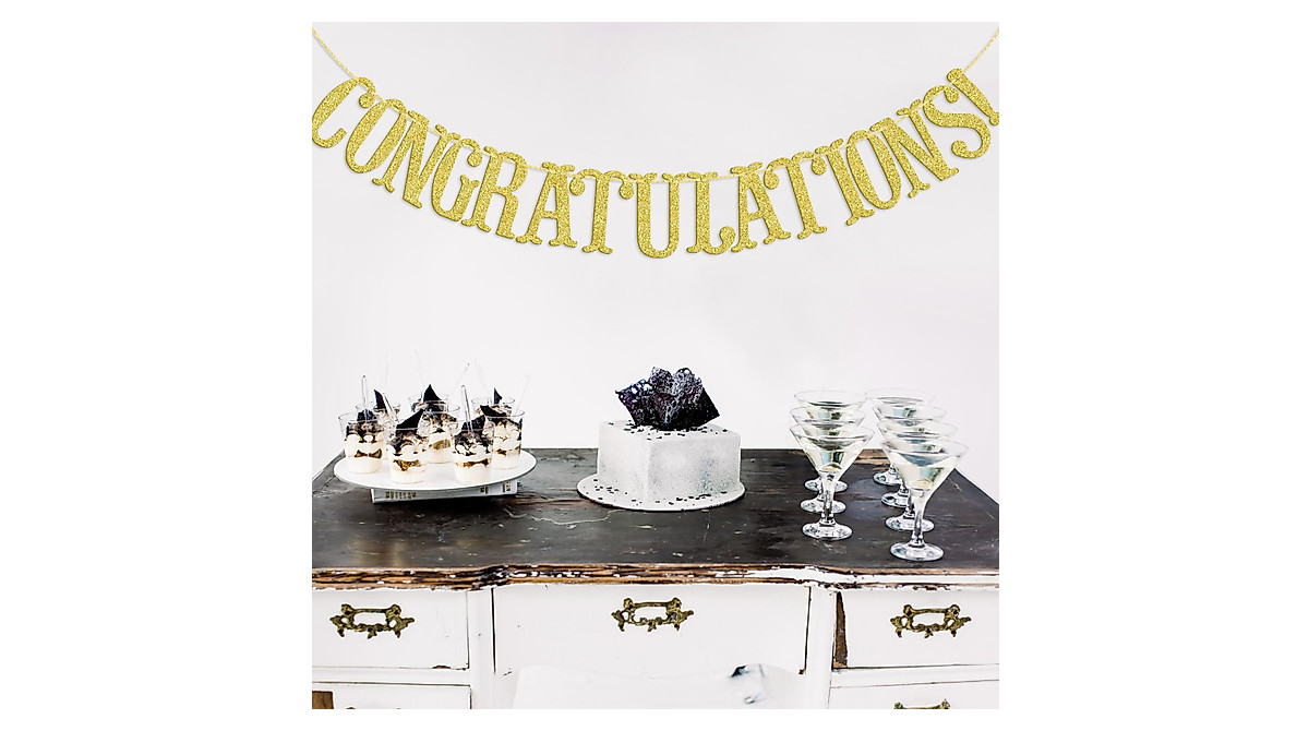 Congratulations Gold Glitter Sign Banner - Perfect for Weddings & Parties