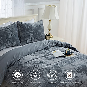 CAROMIO Velvet Duvet Cover Bedding Set Queen Size, Luxury Ultra Soft Velvet Comforter Cover 3 Pieces (1 Duvet Cover + 2 Pillow Shams, Grey)