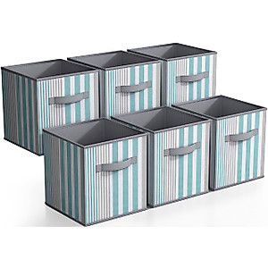Sorbus 11 Inch Cube Storage Bin - 6 Foldable Storage Cubes for Shelf, Toy Box, Cubby and Closet Organizer - Pattern Aqua Collapsible Cloth Cube Storage Bins for Home Organization, Nursery, Bedroom
