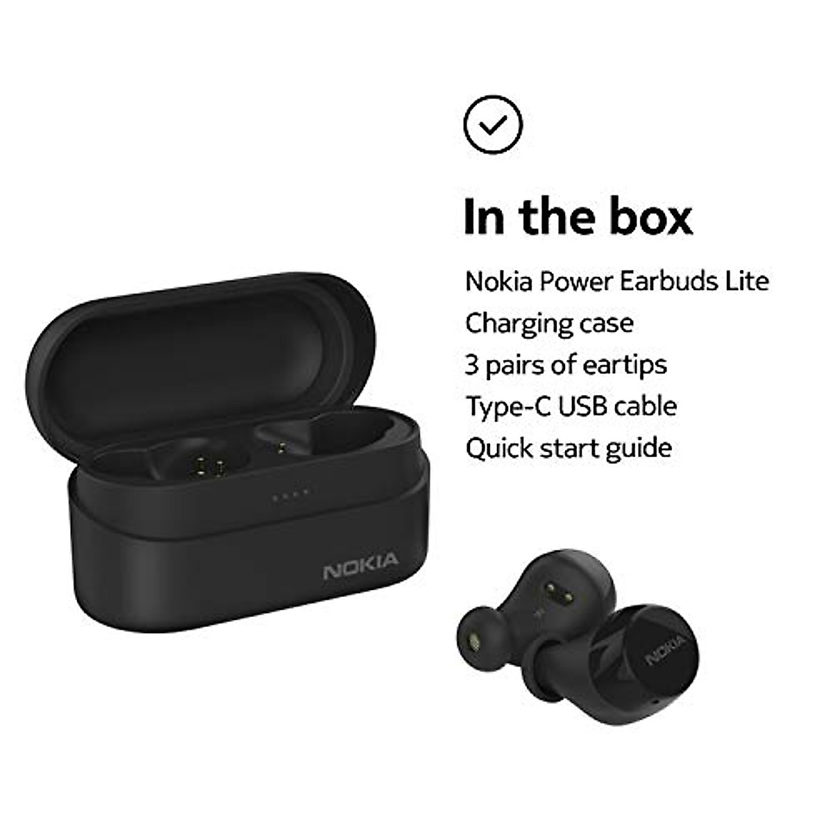 Nokia Power Earbuds Lite - Black - Waterproof - Universal Bluetooth - 35 Hours Battery Life - Travel Charging Case