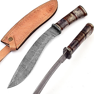 UK UNIQUE SHARP KNIVES Handmade Damascus Steel 15 Inches Kukri Knife BK-3032 -Rose Wood Handle With Damascus Steel Gurd/Pommel