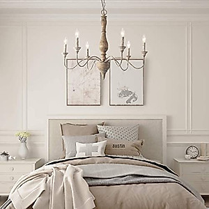 LNC French Country Chandeliers Wood 6 Lights Rust Arms for Dining, Bedroom, Living Room and Bathroom, Brown